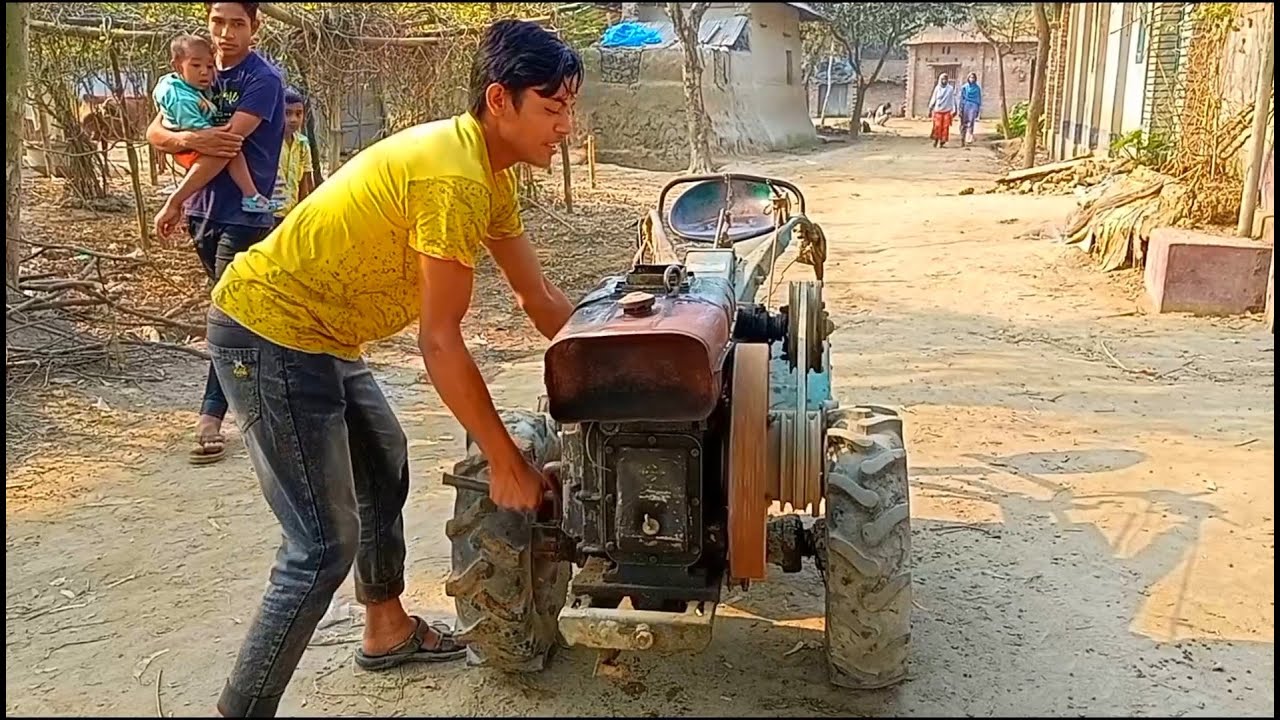 Amazing power tiller starting video ||New power tiller starting technique || Tiller start part ...