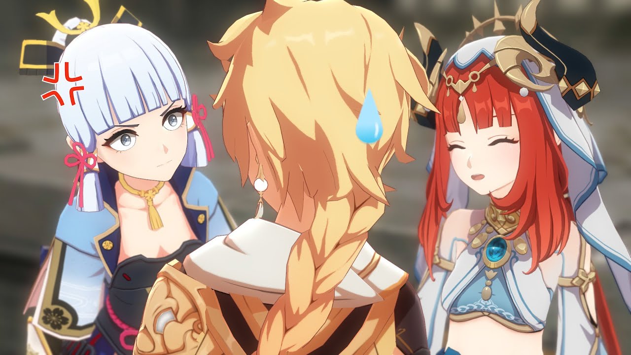 Nilou and Aether's relationship makes Ayaka angry - YouTube