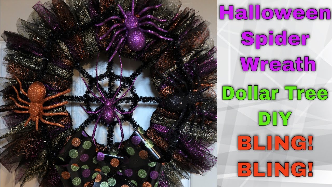 Halloween Wreath ~ Dollar Tree DIY ~ Spiders galore! - YouTube