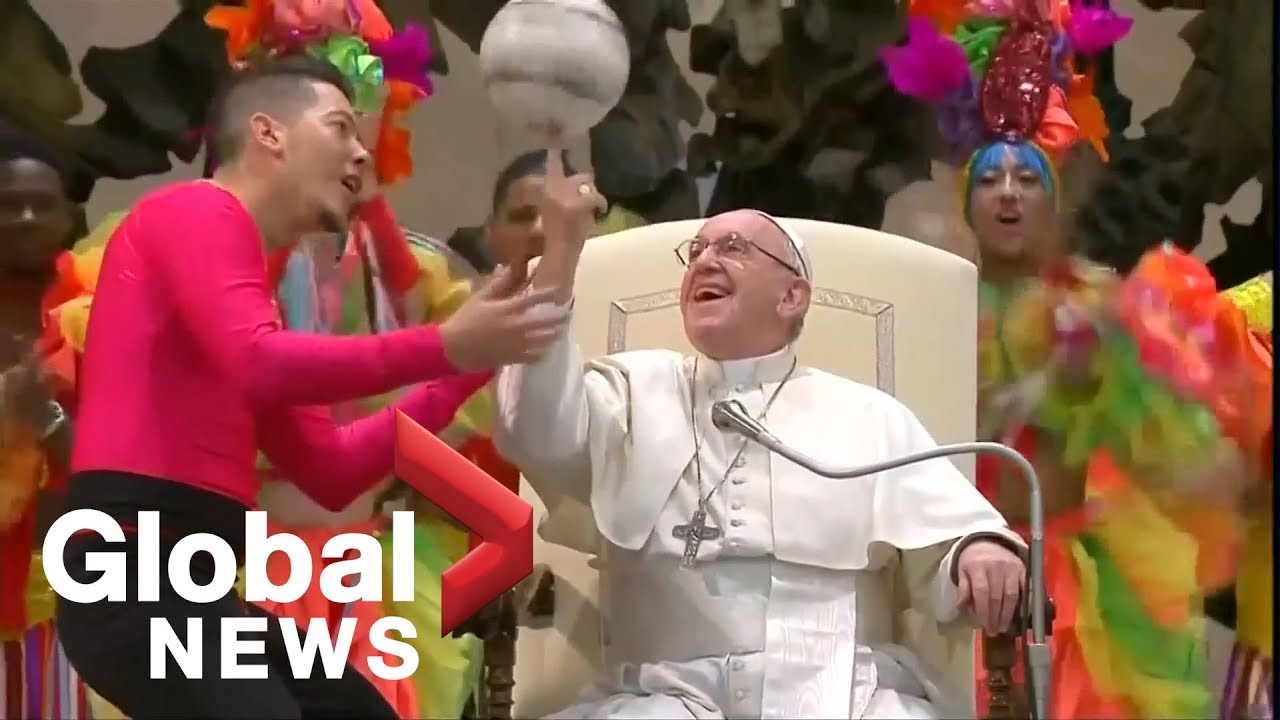 Pope Francis shows off ball spinning skills alongside circus performers ...