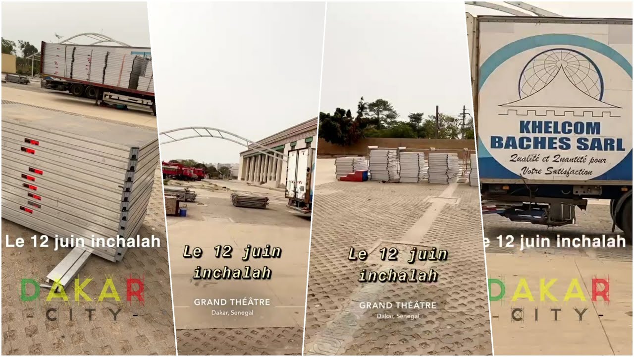 Installation khelcom bâche au l'esplanade du grand théâtre pour le 12 juin avec Wally B. seck ...