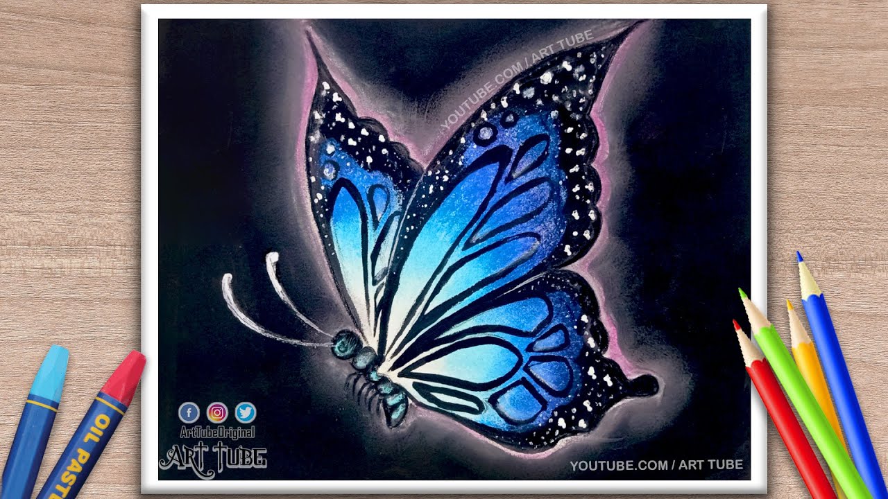 Glowing Butterfly Drawing with Soft Pastel | How to Draw Butterfly ...