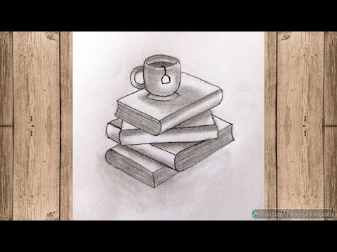 Karakalem Kitap ve Çay Fincanı çizimi ✍️ Yeni başlayanlar için kolay çizim ❤️