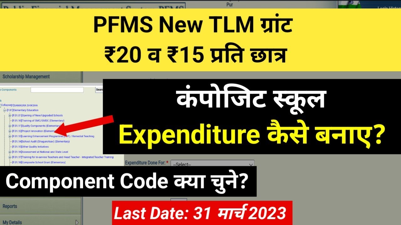 कंपोजिट स्कूल नई TLM लिमिट PFMS Scheme Component code क्या चुने | Pfms ...