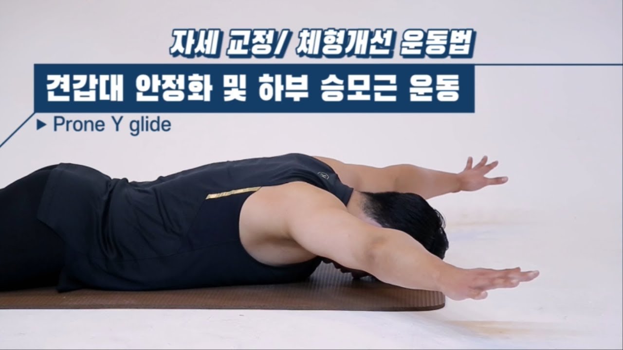[자세 교정/ 체형 개선 운동법] Prone Y glide - 견갑대 안정화 및 하부 승모근 운동(1) - YouTube