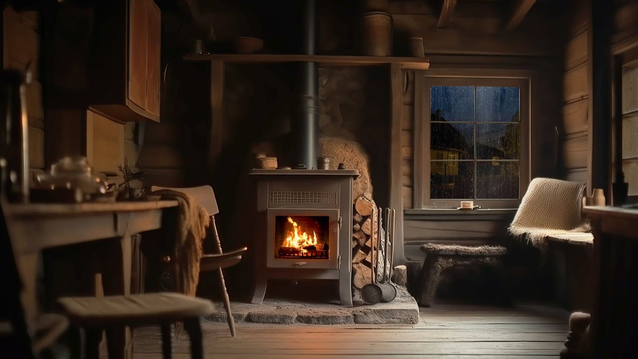 Cozy Cabin Ambience with Rain and Crackling Fireplace Sounds - YouTube