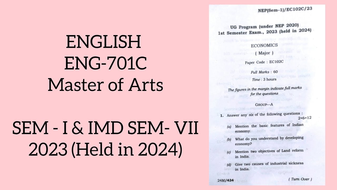English M.A. ENG-701C 1st Sem & IMD 7th Sem 2023-24 Tripura University ...