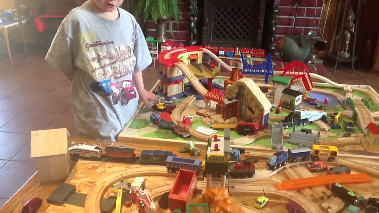Wooden train crash - YouTube