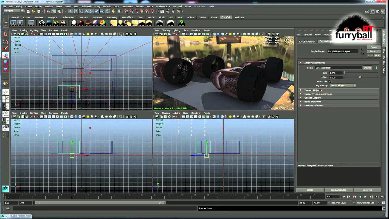 FurryBall RT 1.2 (Standalone, Maya to Cinema 4D to Maya) - YouTube
