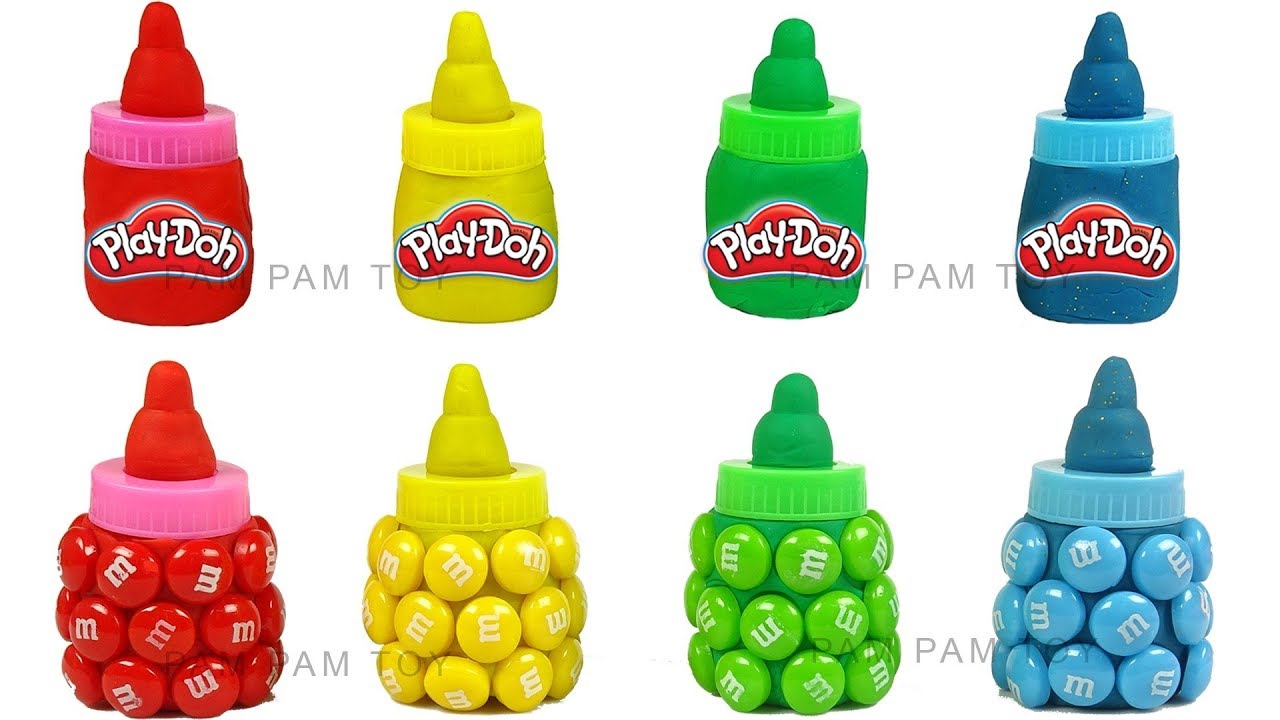 Learn Colors for Children with Play doh Candy Milk Bottle Surprise Toys ...