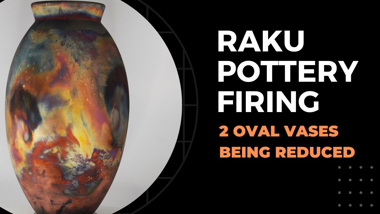 2 Ceramic Pottery Oval Vases going through the raku fired reduction ...