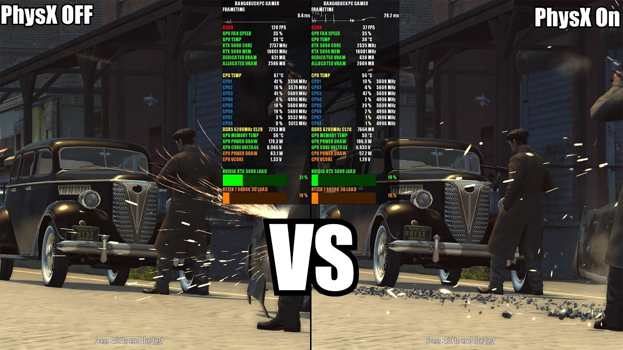 RTX 5090 PhysX ON VS OFF, Mafia II 4K | Ryzen 7 9800X3D 5.6GHz - YouTube
