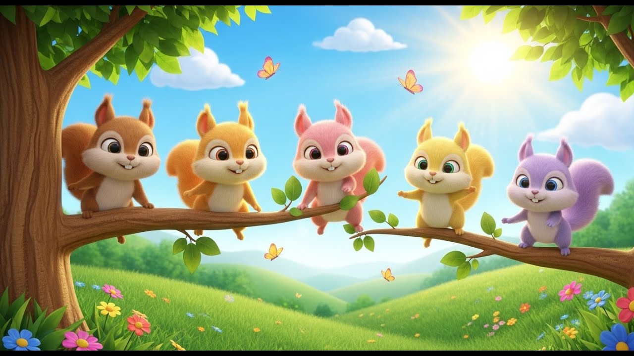 Five Little Baby Squirrels Climb Climb Climb | Nature Songs & Counting ...