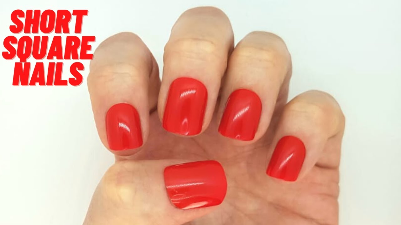 Elegance Nailed Red Short Square False Nails. Fake Nails UK. - YouTube