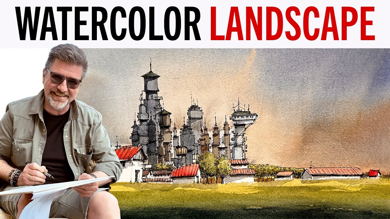 A watercolor landscape from fantasy and imagination - YouTube