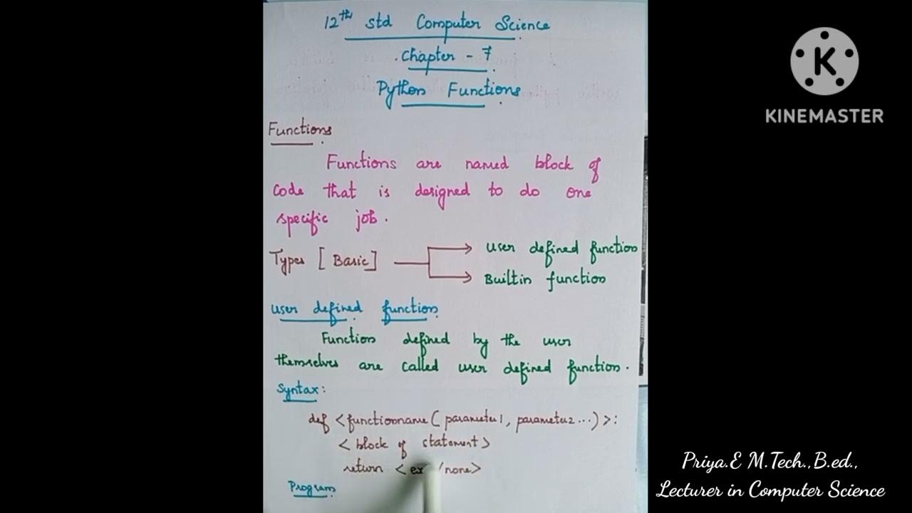 12th std Computer Science chapter 7 Python Functions(Function and its types) - YouTube