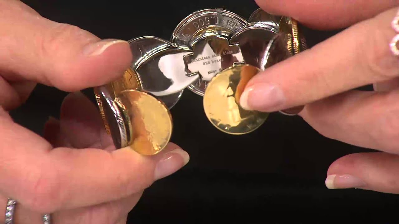 VicenzaSilver Sterling Two-tone Lire Coin Hinged Cuff with Nancy ...