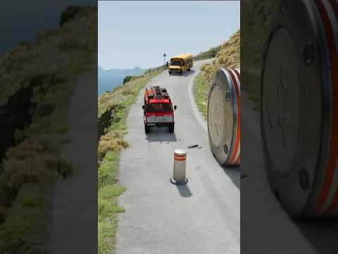 Cars & Ambulance Van vs Giant Pit Bollards Cars - BeamNG.drive
