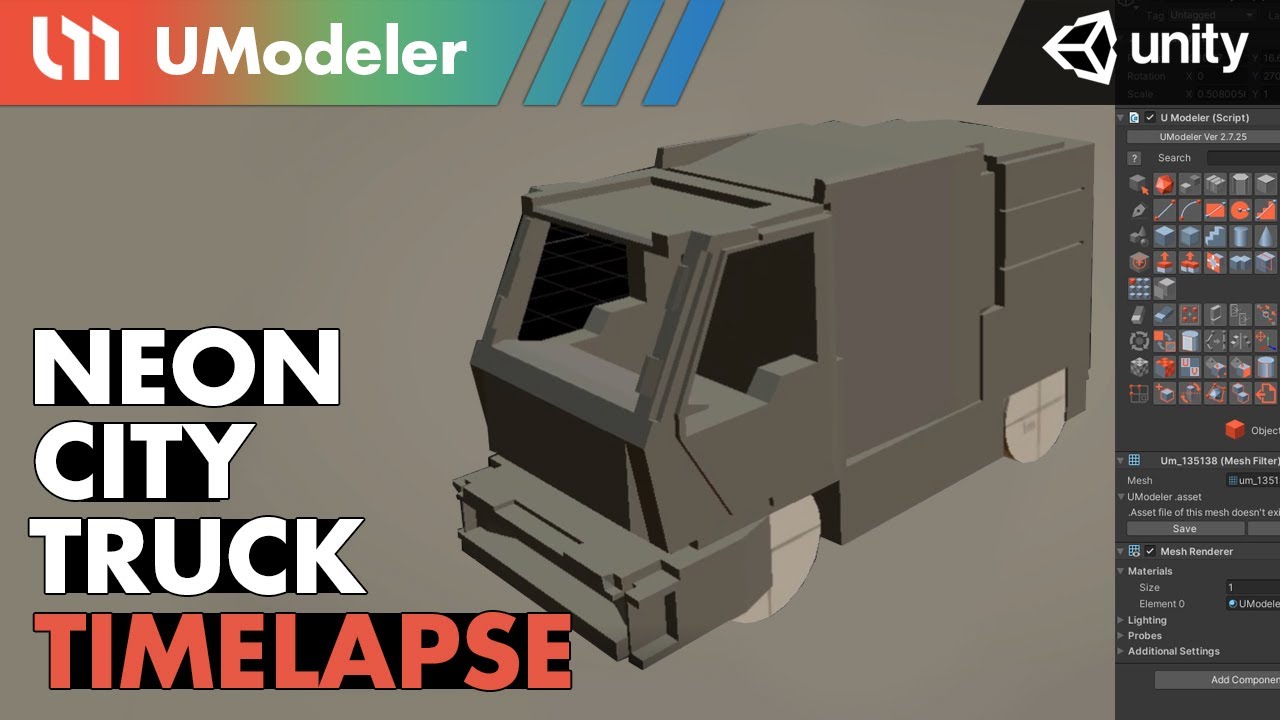 3D Modeling in Unity - Timelapse of a Sci-Fi Truck in the Neon-City ...