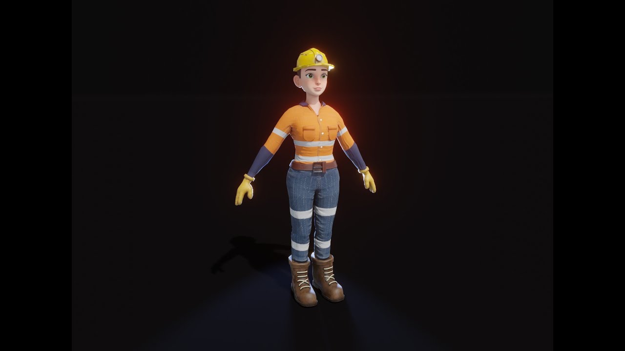 Stylized Female Miner 3D Model Animated & Customizable [Turntable ...