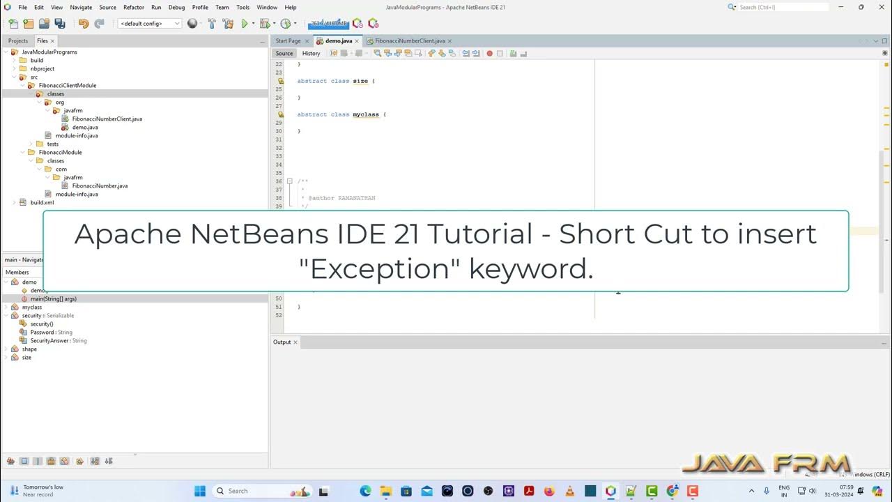 Apache Netbeans Ide 21 Tutorial Short Cut To Insert Exception Keyword Ex Tab Key Youtube