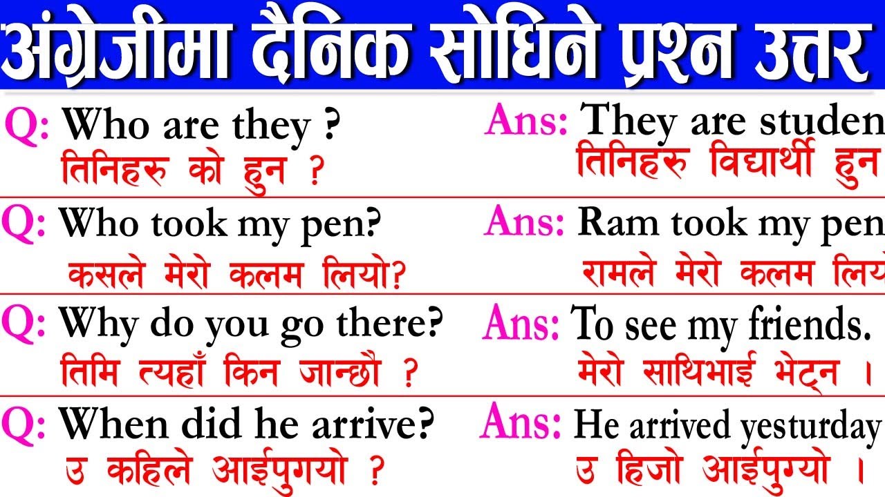 #English मा प्रश्न सोध्ने र उत्तर दिने तरिका 📣 Daily Use WH Question ...