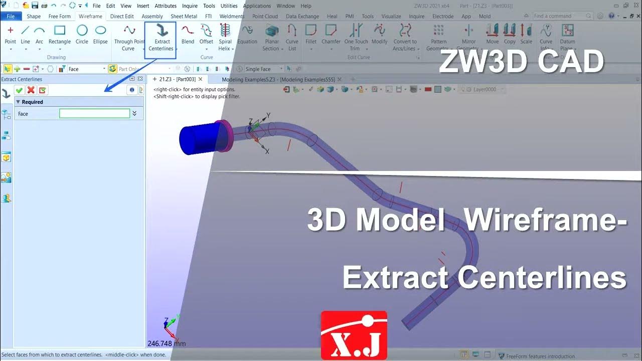 ZW3D คู่มือ สอนการใช้งาน CAD Curve Extract Centerlines - YouTube