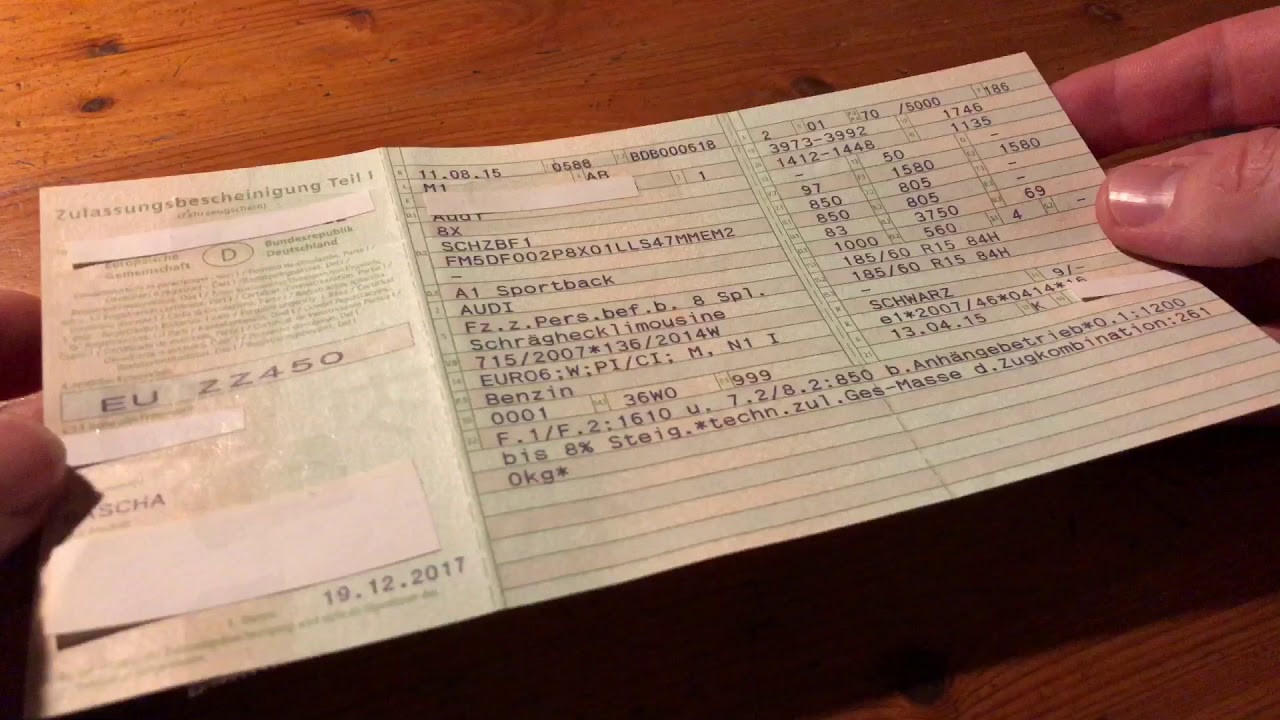 Zulassungsbescheinigung Teil 1 Falten