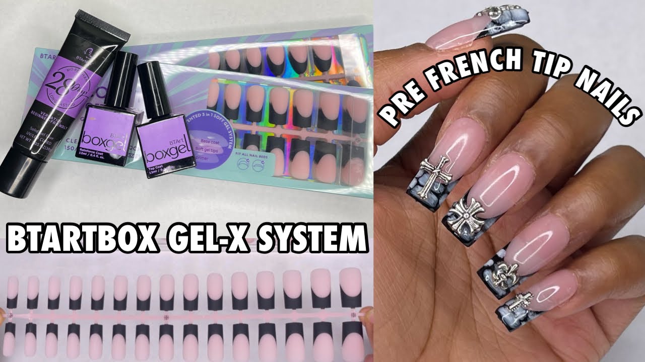 BTARTBOX 3-in-1 Soft Gel Nails | Easy Pre Made Black French Tip Design ...