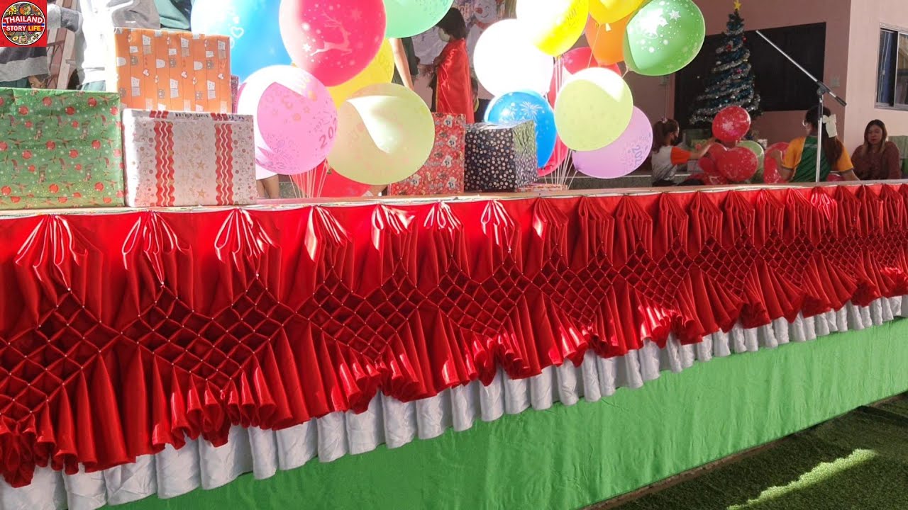 DIY 74 Elegant cloth decorations stage skirting #Christmas day Thai ...