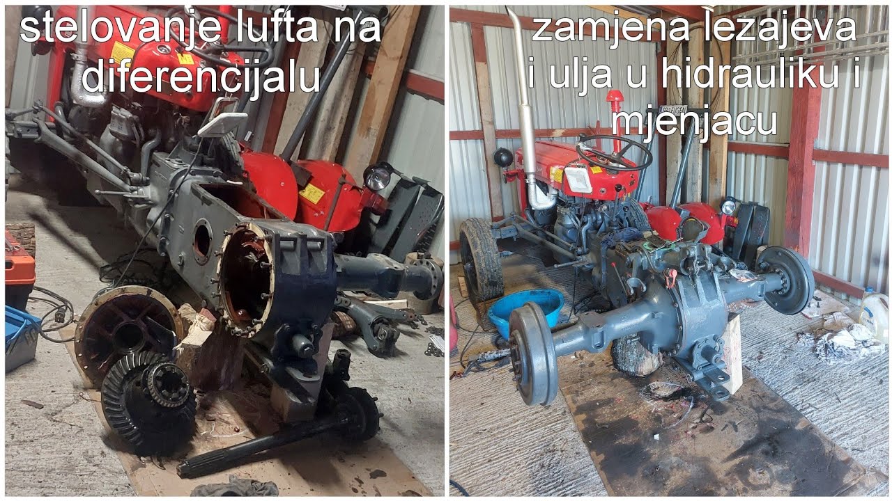 Stelovanje diferencijala, zamjena ulja u hidrauliku i mjenjacu - YouTube