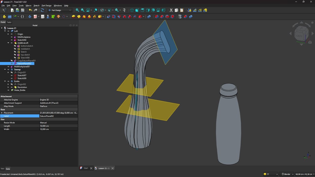 FREECAD - Lesson 21 - Loft, Sweep, Profiles, Sections, Extract from 3D ...