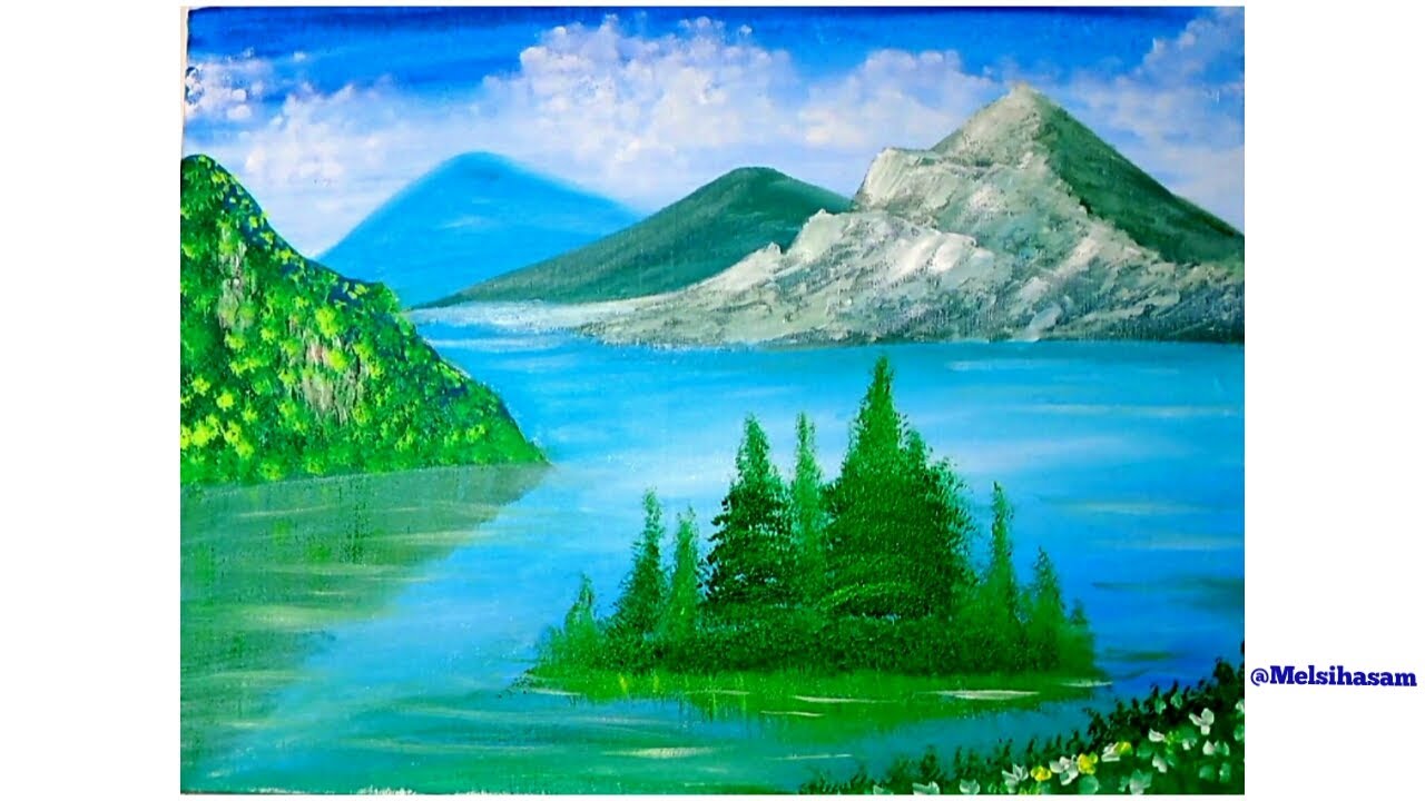 Mountain Landscape Acrylic Painting | Riverside Mountain | Step by Step ...