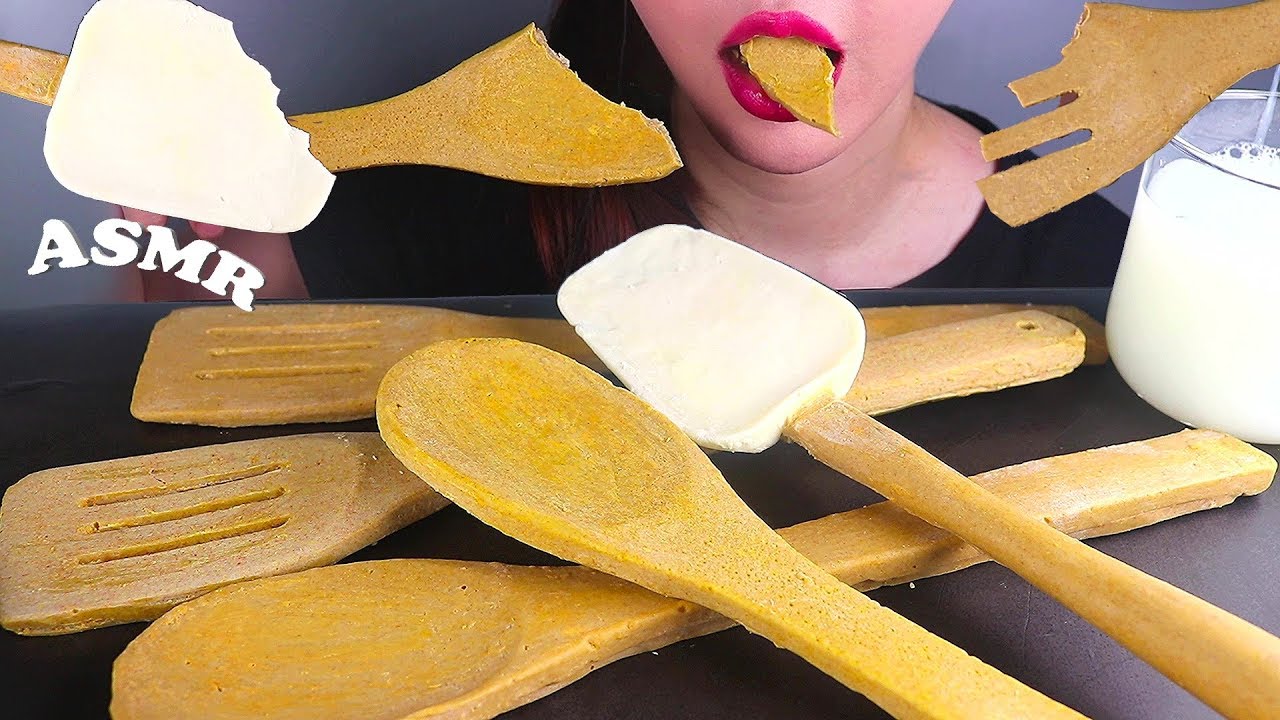 [ASMR] EDIBLE WOOD KITCHEN TOOLS 먹는 뒤집개 나무 조리도구 먹방 EATING SOUNDS PRANK ...