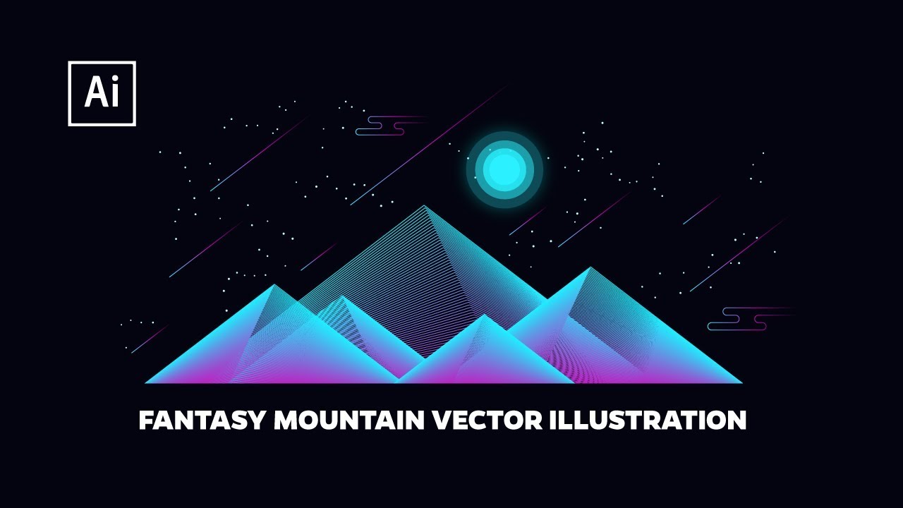 Fantasy Mountains Vector Illustration | Adobe Illustrator Tutorial ...