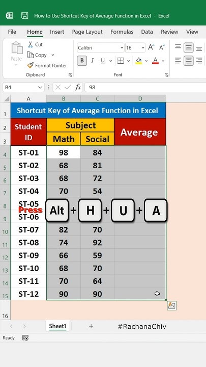 Average with shortcut key || Excel Tips & Trick || #excel #short #shortcutkeys - YouTube