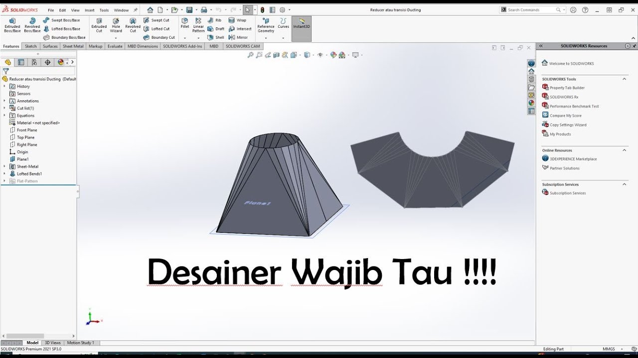 Solidworks Membuat Ducting Transisi - YouTube