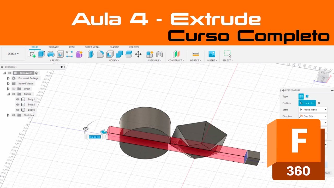 Aula 4 - Como usar a ferramenta Extrude no Fusion 360 - YouTube