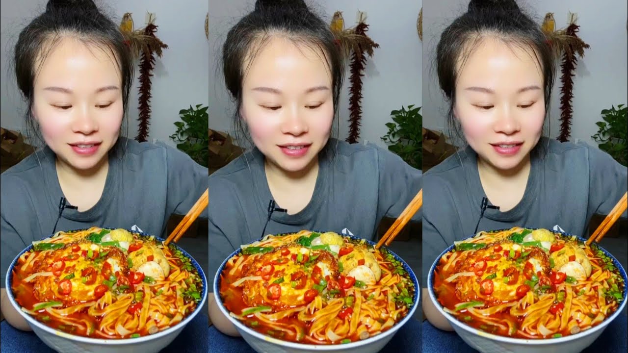 ASMR Eating Spicy Food Chinese: Big Bowl Spicy Noodles Soups And Eggs ...