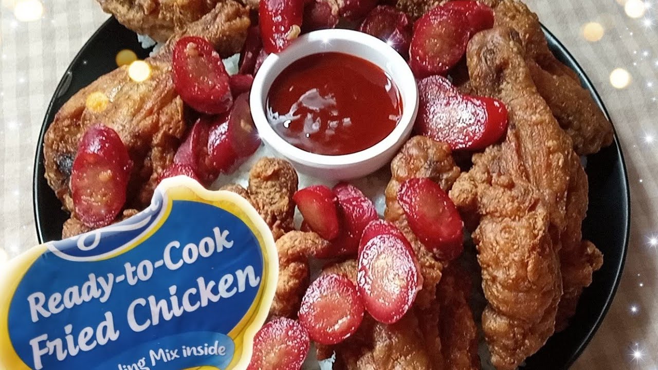 Cooking Ready-to-Cook Fried Chicken with bite size sliced hotdog ...