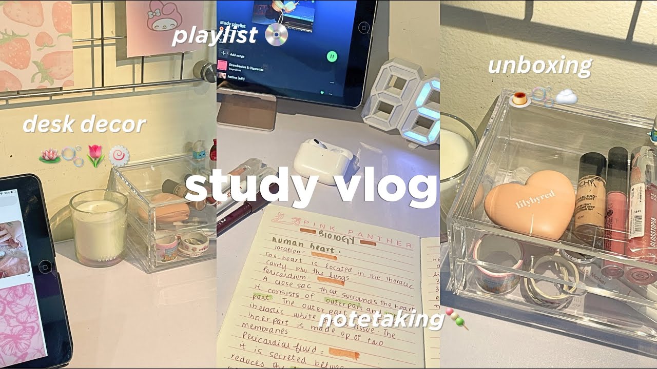 productive study vlog☕️| desk decor, unboxing, note taking and much ...