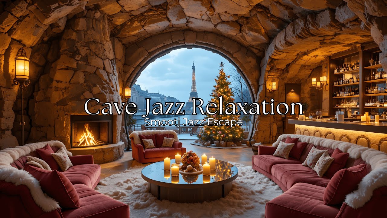 Warm Christmas Jazz Cave 🎄 Cozy Instrumental Jazz, Falling Snow ...