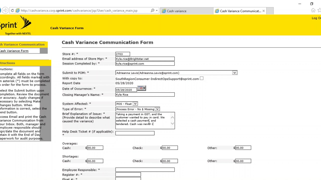 Cash Variance Form - YouTube