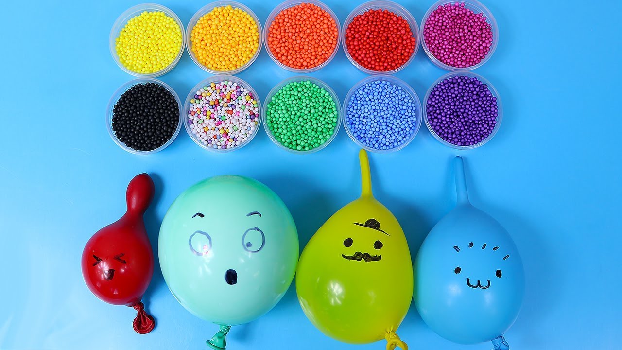 Slime With Funny Balloons and Foam Beads | Balloon slime | Relaxing ...