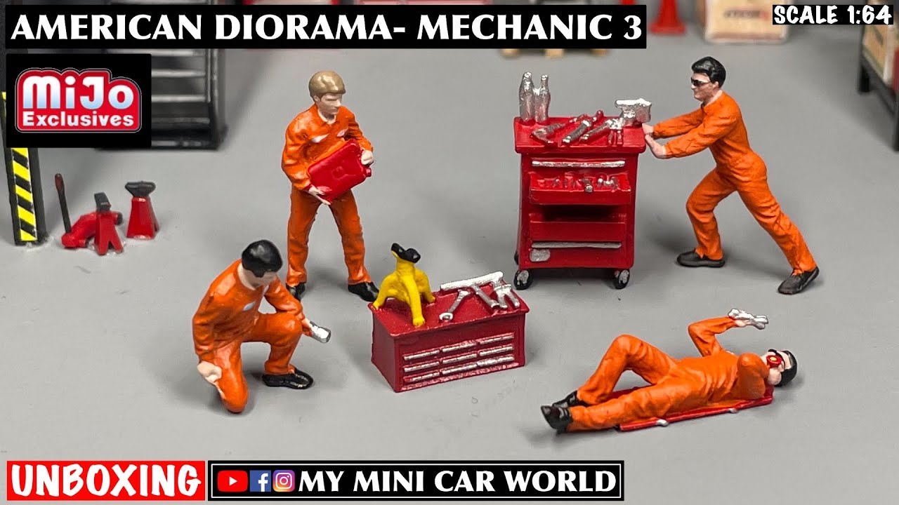 「MY MINI CAR WORLD」UNBOXING AMERICAN DIORAMA 1/64 MECHANIC 3 FIGURES ...