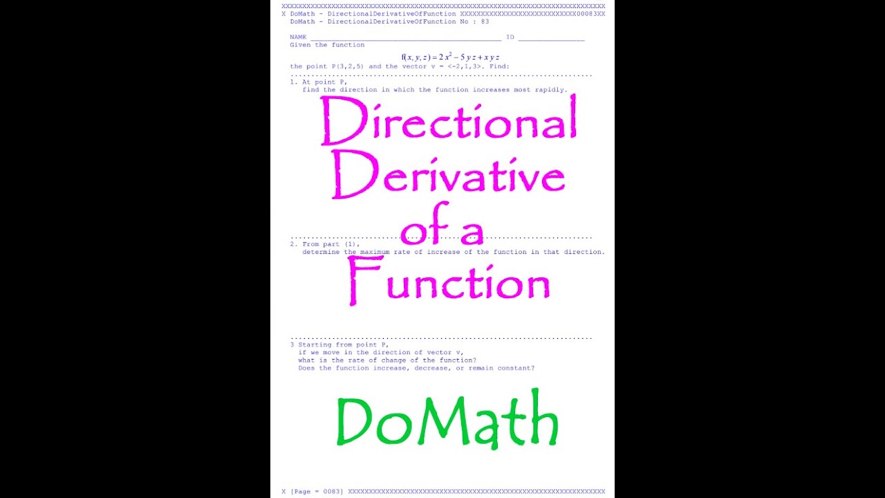 DoMath-Calculus : Partial Derivatives : Directional Derivative of a Function No83 - YouTube
