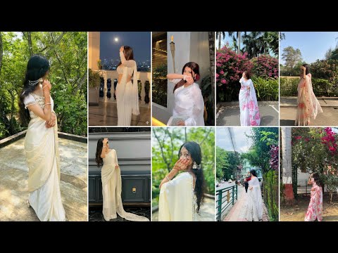 🐼🌼White Saree photo pose🎀 girl hide face dp photo🦄💅 girls photo 💞 dpz for girls😍 @Stylewithkomal3 