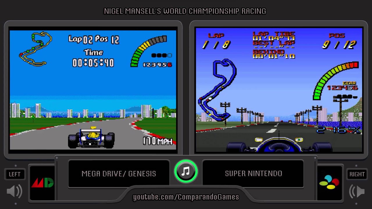 Nigel Mansell's World Championship Racing (Sega Genesis vs Snes) Side ...