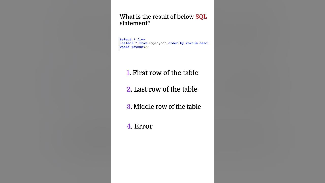 SQL Quiz 25 | SQL Quiz for the day | SQL Tutorial for Beginners |8 December 2022 - YouTube