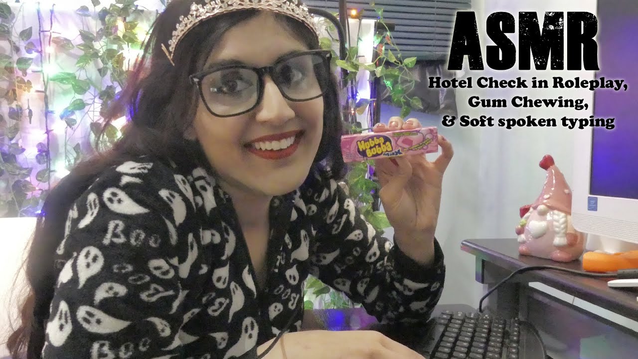 ASMR Hotel Check In Roleplay, Gum Chewing, Soft Spoken, Typing Sounds ...